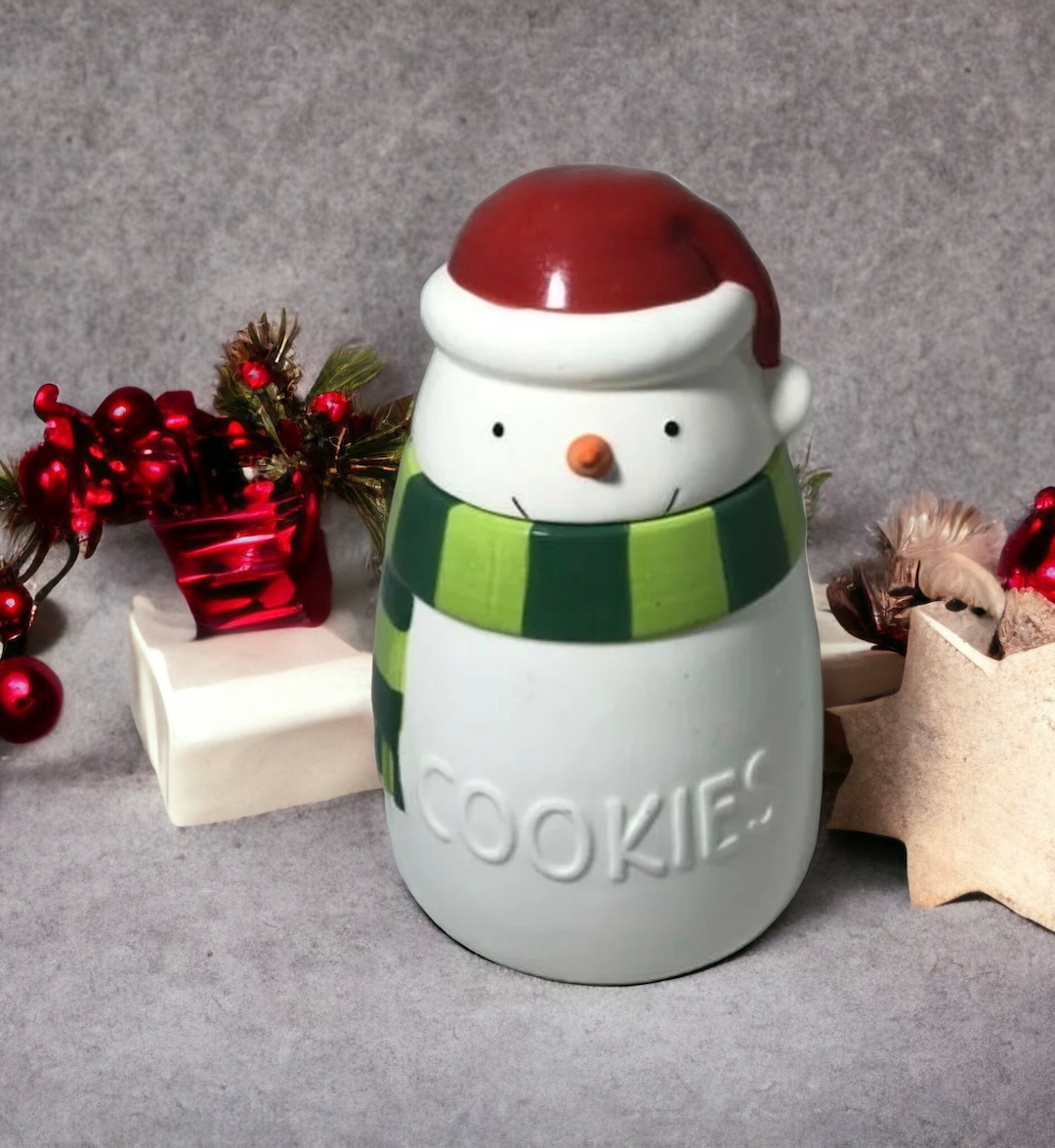 Snowman Cookie Jar, Art Deco Snowman Ceramic Cookie Jar - Etsy