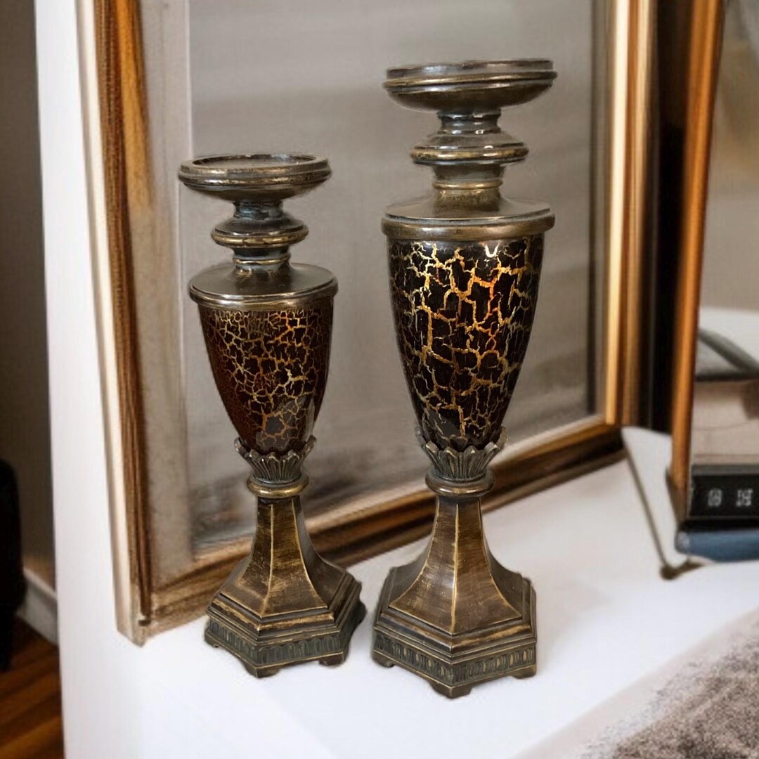 Beautiful Heavy Bronze Candlesticks With Unique Gold Veining, Set of 2 ...