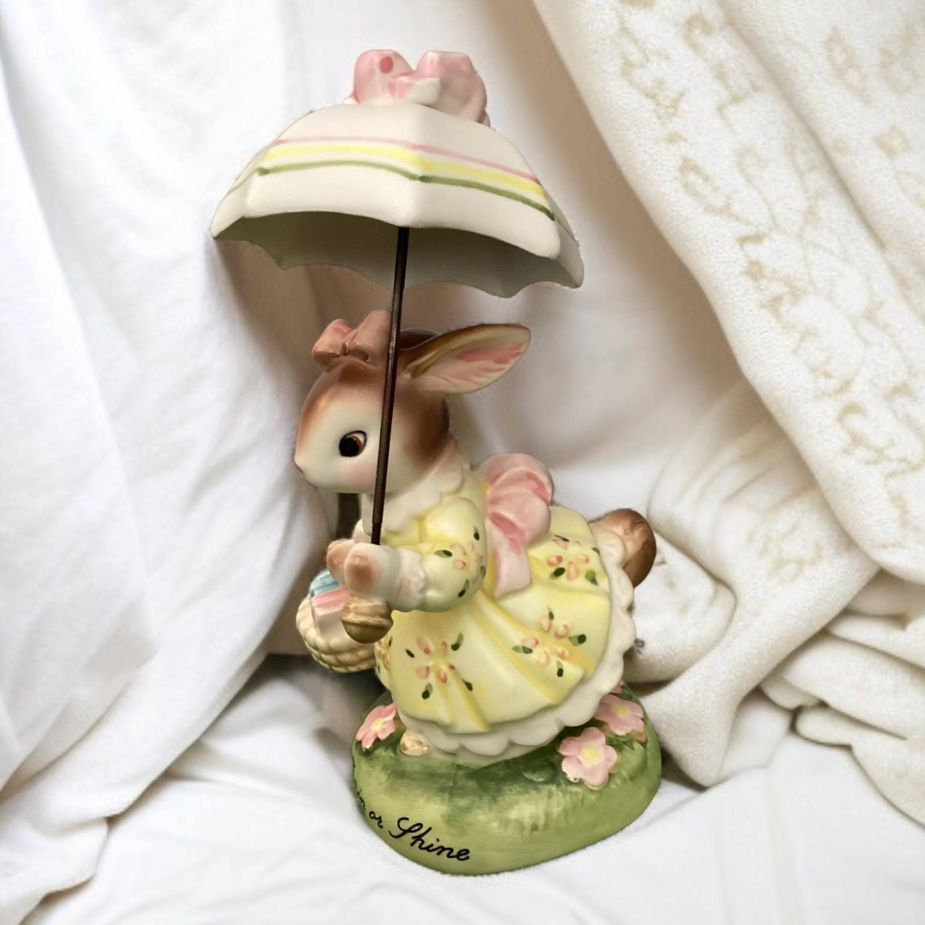 Vintage Rain or Shine Umbrella Easter Bunny, Girl Rabbit in Dress, Avon ...