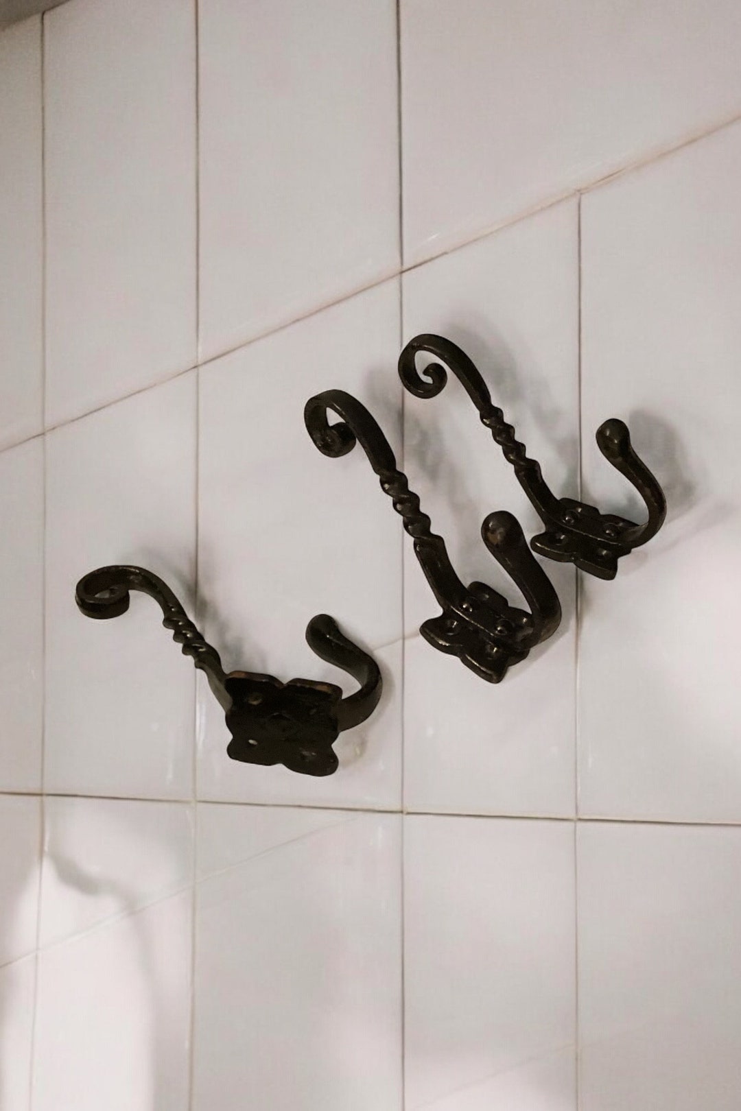 Black Wrought Iron Coat Hooks, Double Wall Hooks, Set of 3 - Etsy