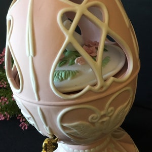 Porcelain Music Box Easter Egg and Doves, Avon Collectible, Pink Bisque ...