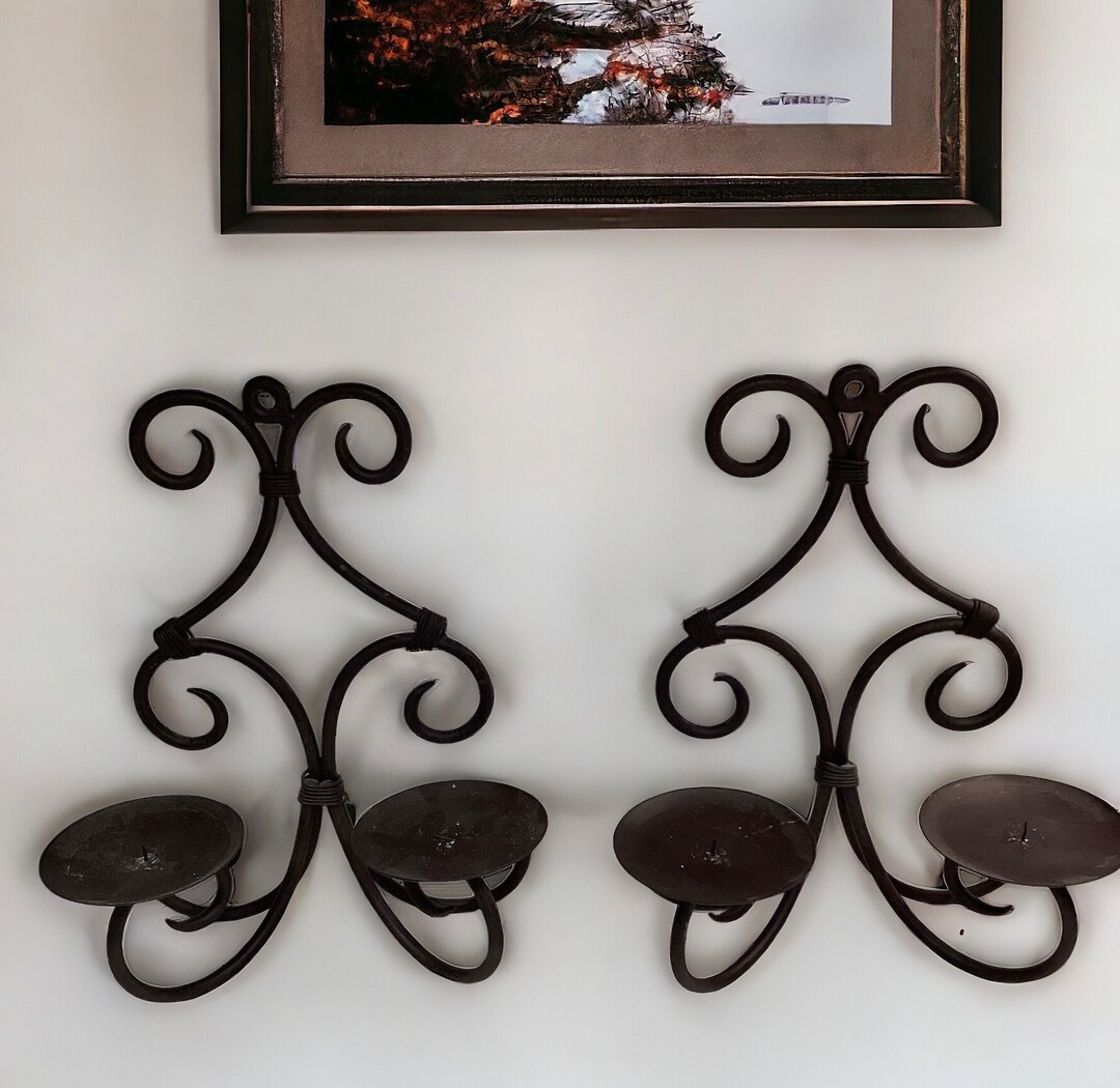 Vintage Wrought Iron Wall or Table Sconces, Candle Holder, Set of Two ...
