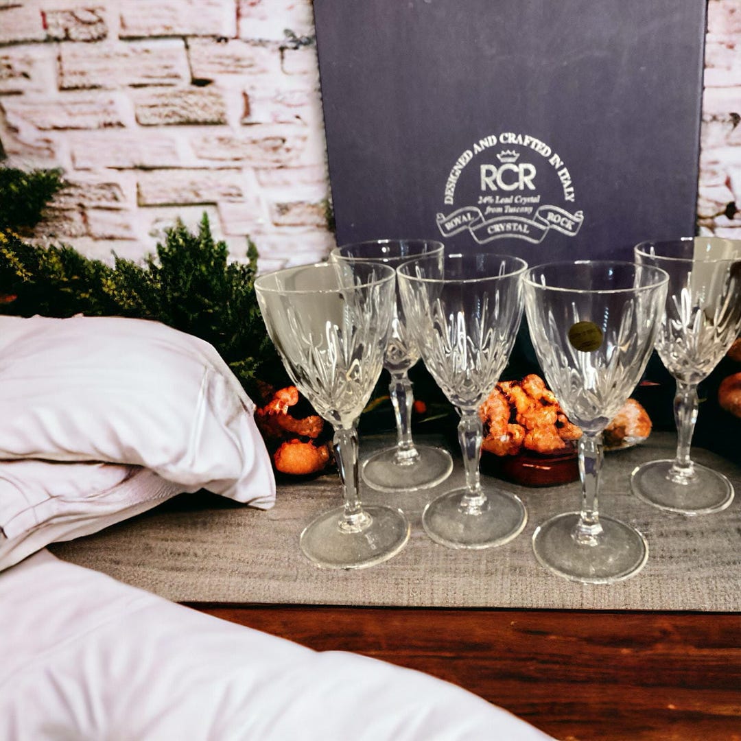 Vintage Italian RCR Royal Crystal Cut Long Stemmed Wine Glasses, Set of ...