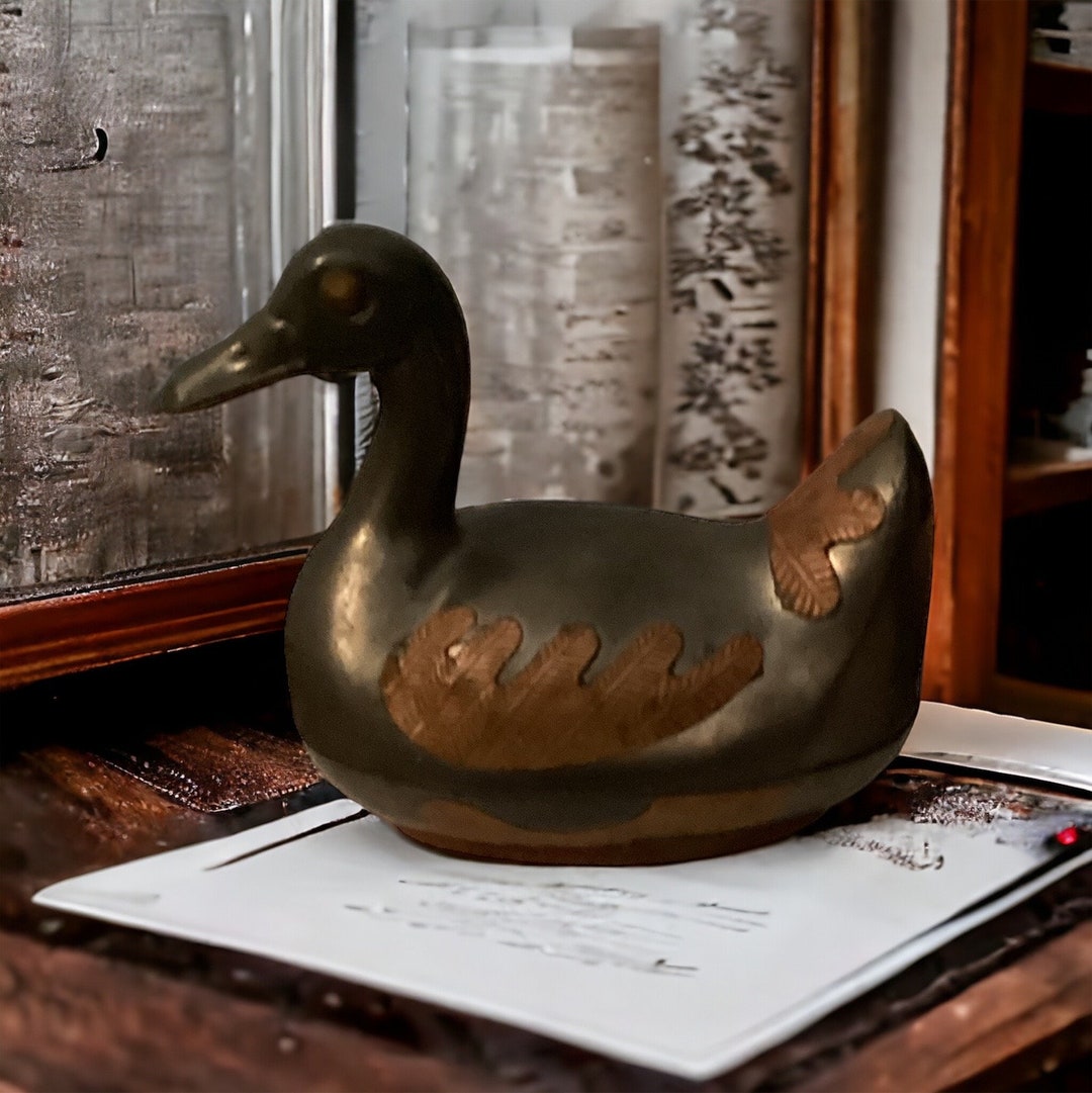 Vintage Pewter and Brass Duck Trinket Box...duck Bowl With Lid, Mini ...