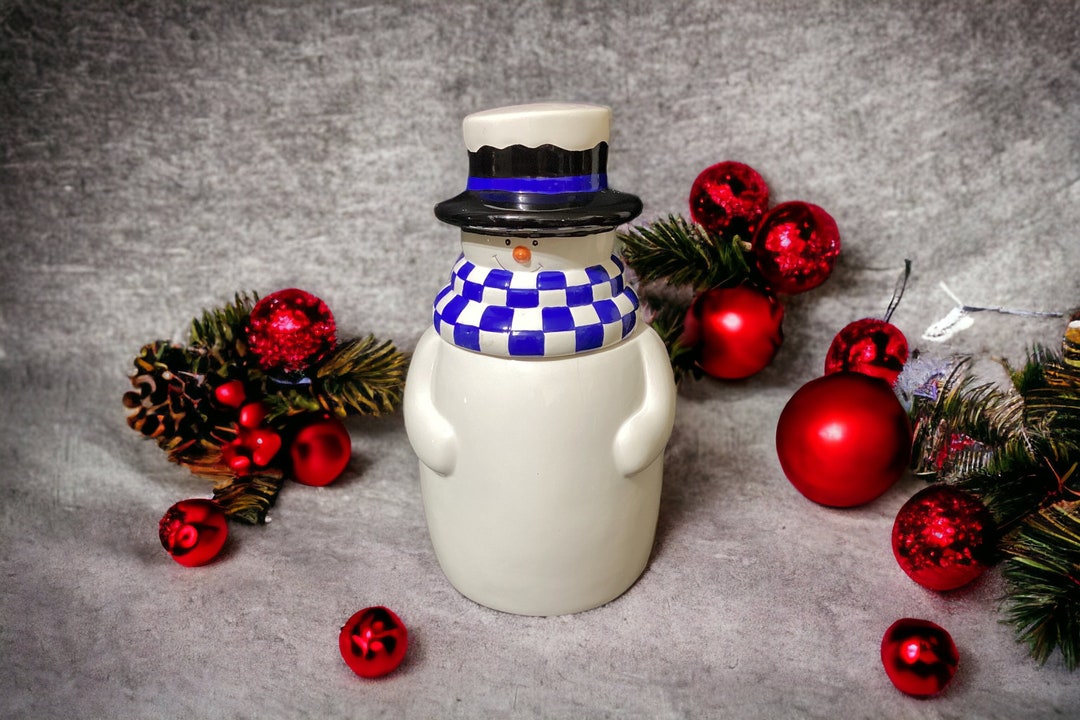 Vintage Cookie Jar, Country Snowman Ceramic Cookie Jar - Etsy