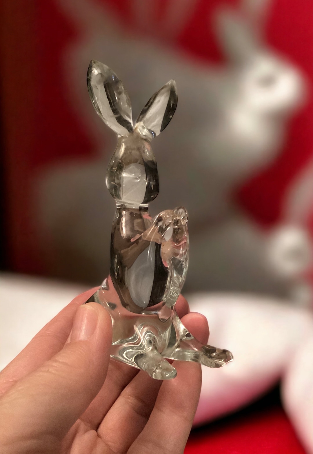 Bunny Rabbit Shaped Paperweight Art Glass Figurine, Clear Glass Bunny ...