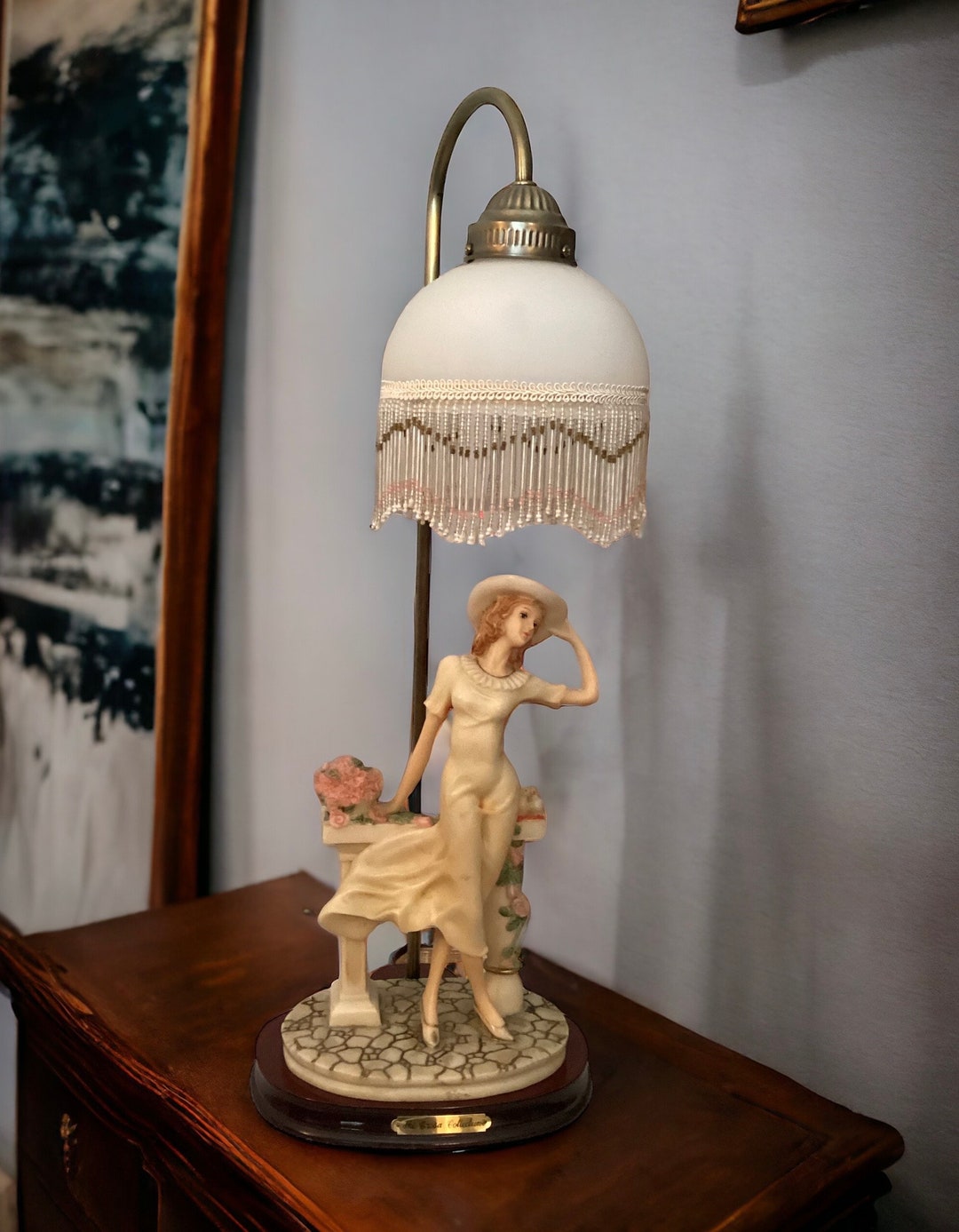 The CROSA Collection Lamp, Vintage Art Deco Lady Lamp, Glass Shade With ...