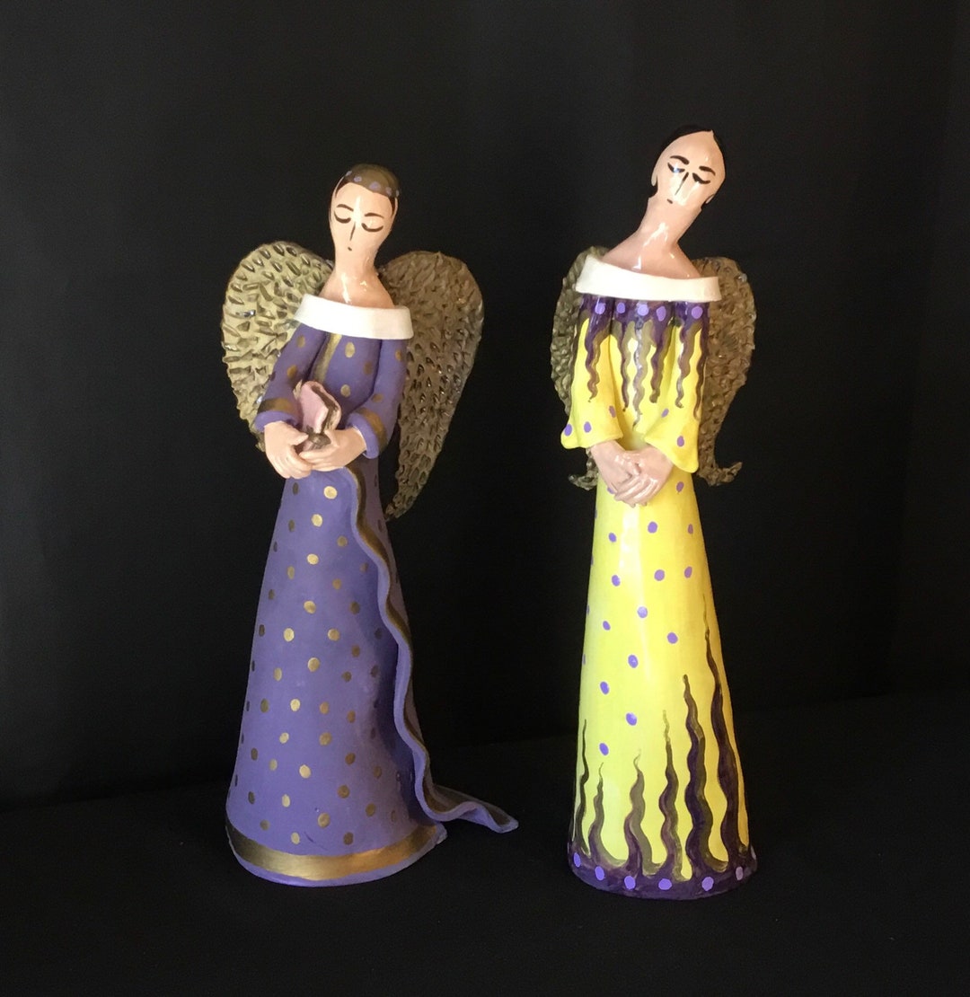 Mid-century Italian Modern Angels, Hand-painted Pottery, Signed JUSTINE ...