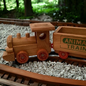 Vintage Wood Train Set, Engine and 1 Car Set, Wood Pull Toy, Animal ...