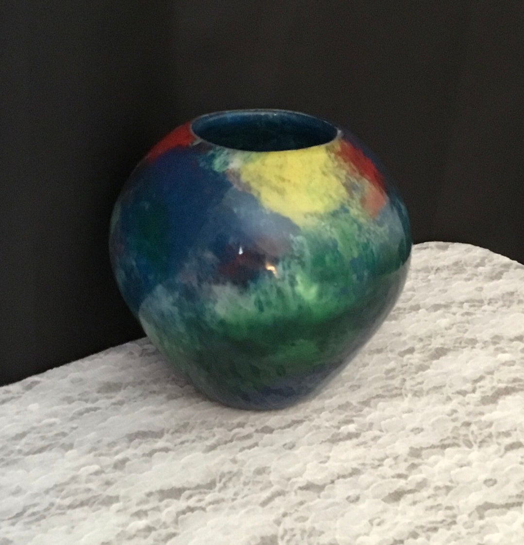Glass Ziggy Vase, Bowl Vase Hand Blown Multi-colored Confetti Art Glass ...