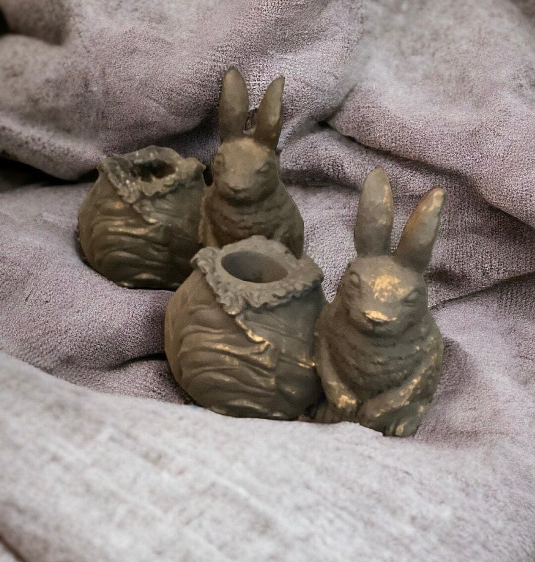 Vintage Rabbit Taper Candle Holders, Heavy Resin Bunny Candle Holders ...