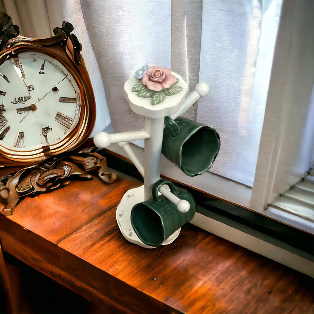 Vintage Cup Tree Stand, White Floral Tree, Coffee Bar Decor, Countertop ...