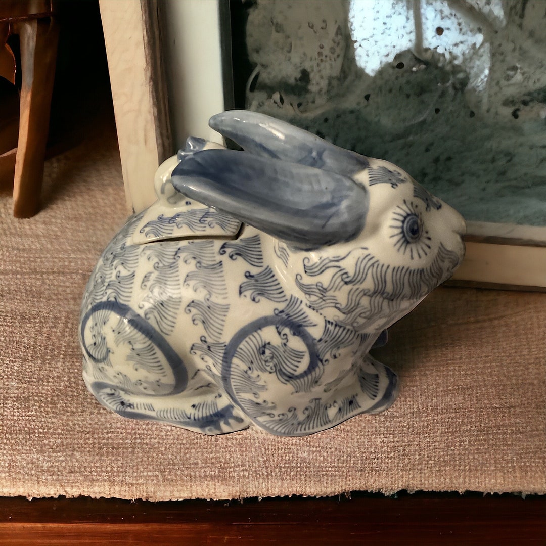Vintage Blue Delft Rabbit Container, Bunny Lidded Jar, Ceramic Treat ...
