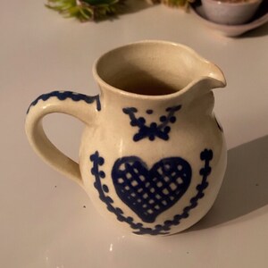 Vintage Mini Pitcher, Pottery Pitcher, Syrup Pitcher, Creamer, Heart ...