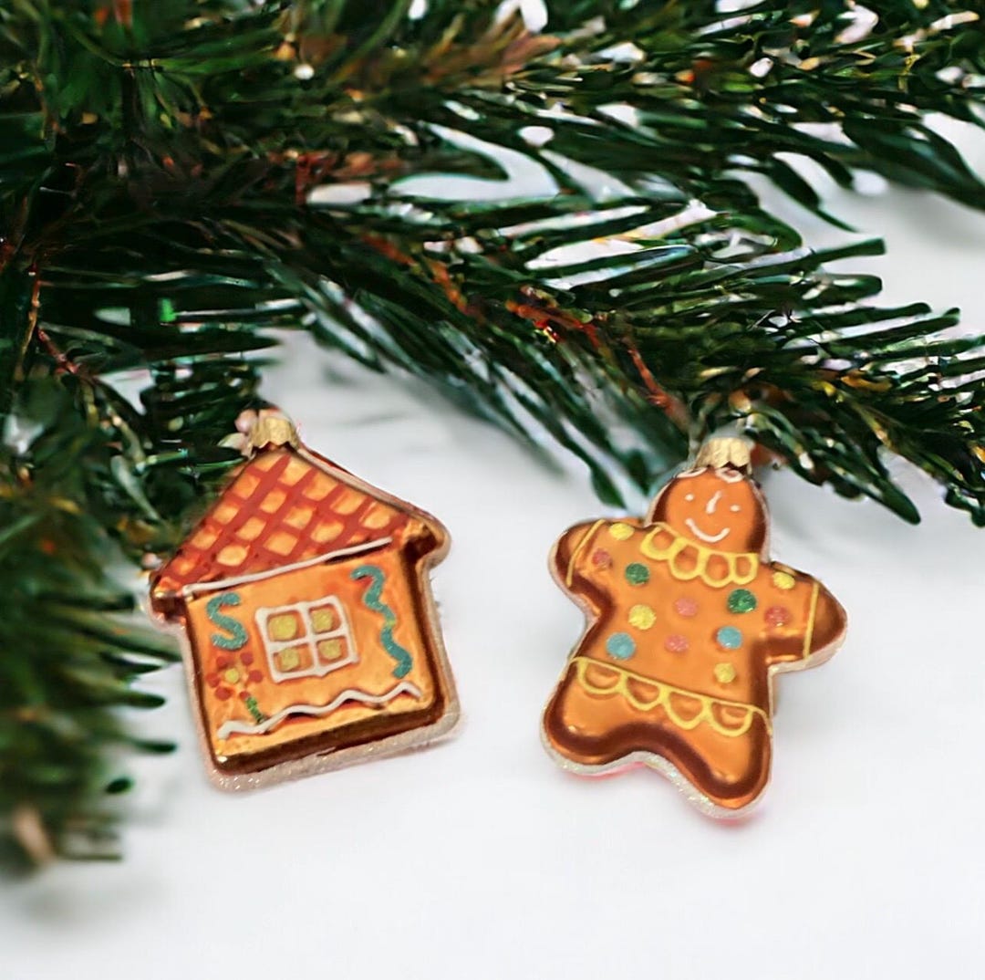 Holiday Ornaments, Glass Gingerbread Man, Glass Gingerbread House ...