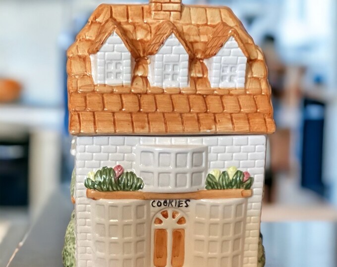 Vintage Cottage Cookie Jar, Ceramic Victorian House Cookie Jar, Village ...