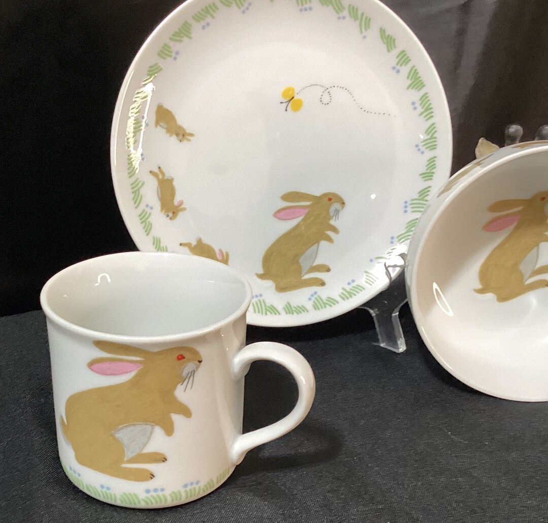 Children Place Setting, Rabbit Dinnerware Set, 3 Piece Set, Plate, Bowl ...
