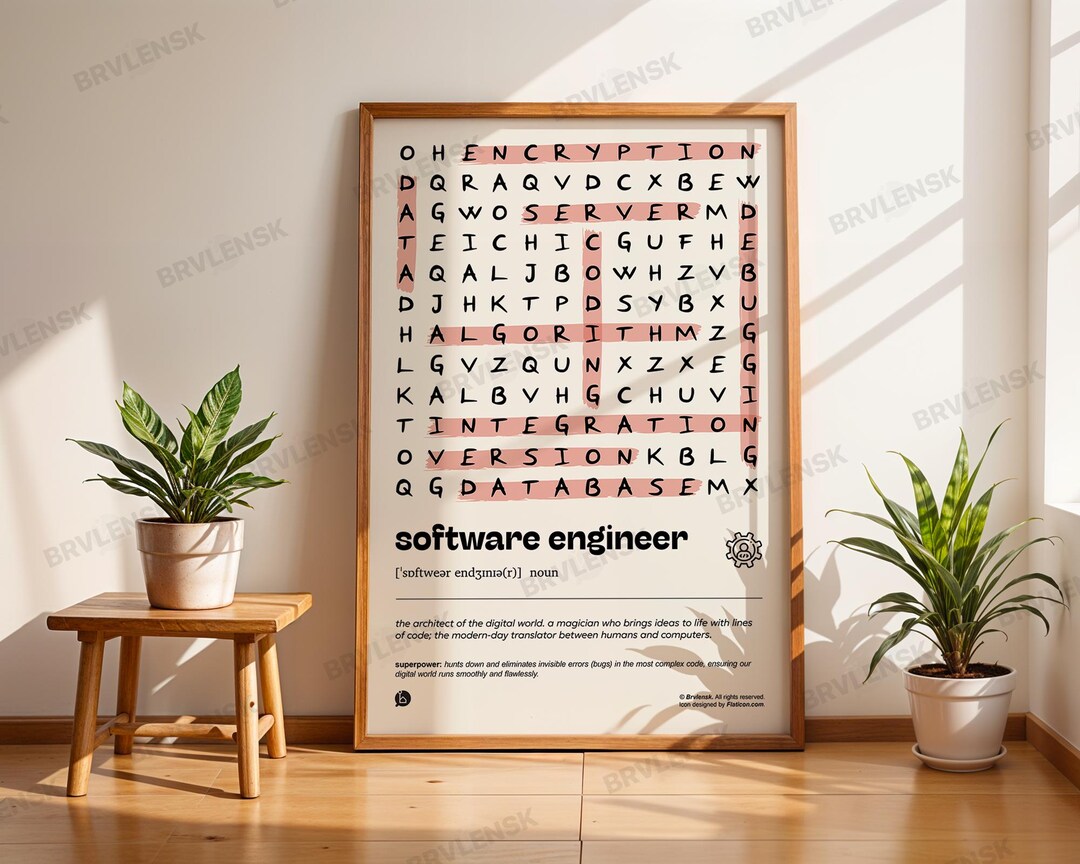 Software Engineer Word Search Poster / Developer Definition Print ...