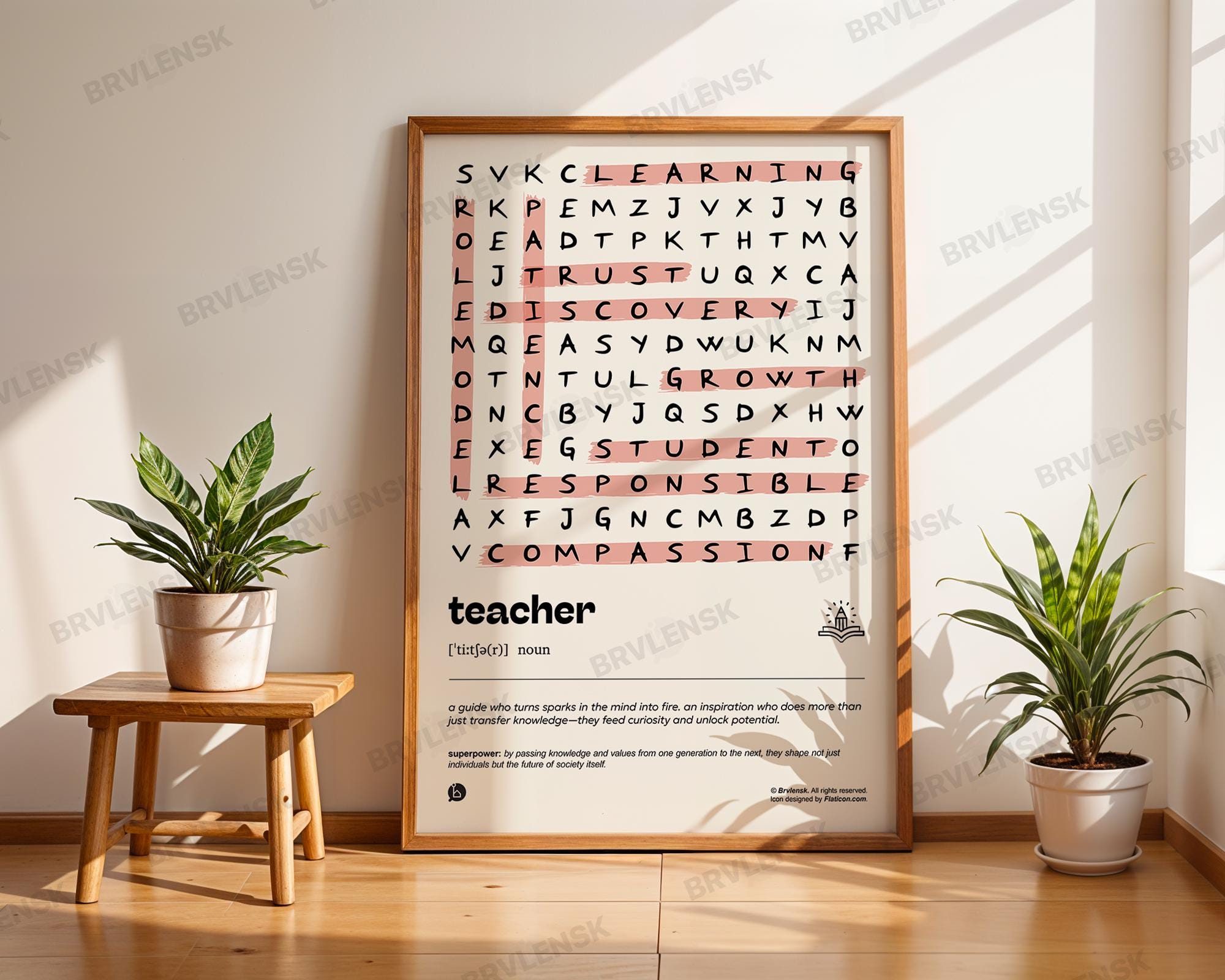 Teacher Definition Poster / Classroom Word Search Art Print / Educator ...