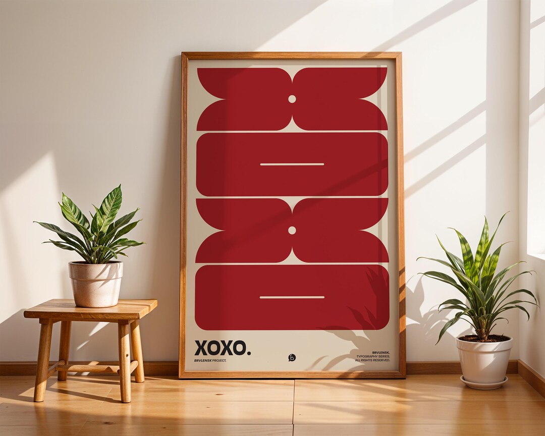 XOXO Wall Art, Red Cream Poster, Typography Print, Mid Century Modern ...