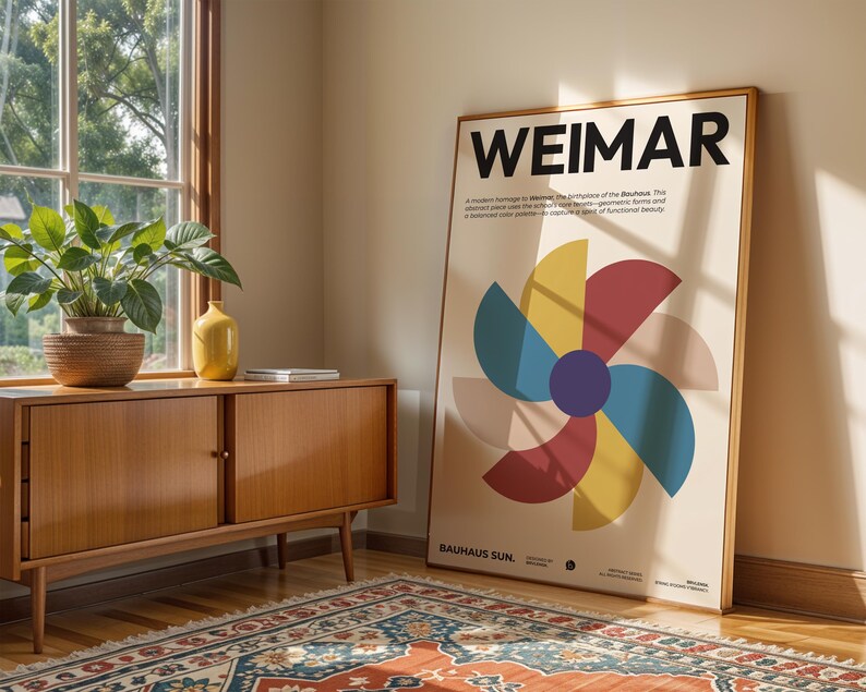 Bauhaus Sun Poster, Abstract Geometric Wall Art, Colorful Mid Century ...