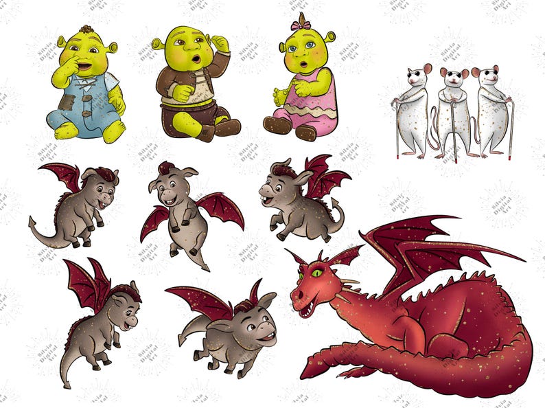Shrek Clipart, PNG, Cute Fiona, Donkey, Puss in Boots, Dragón, Dronkeys ...