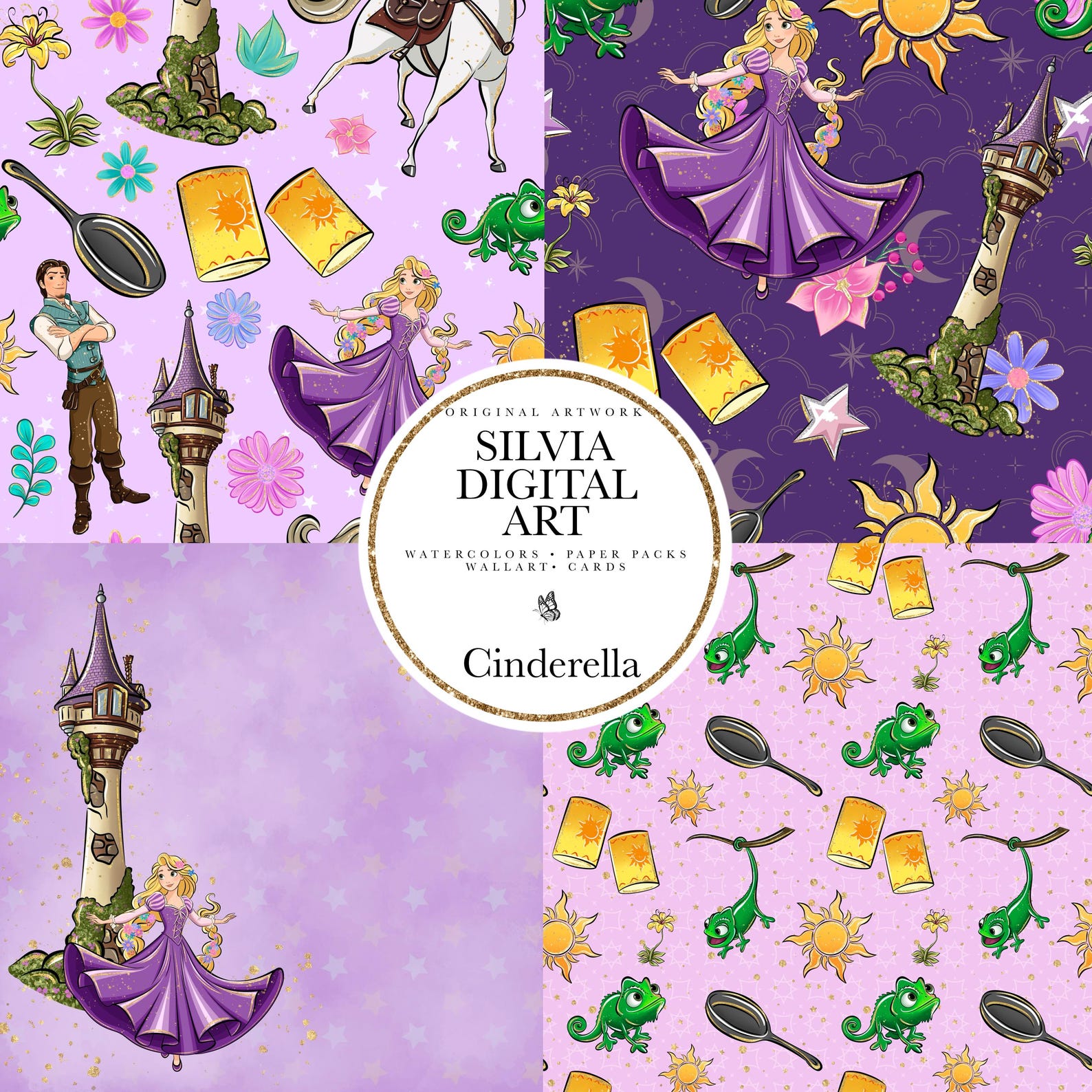 Rapunzel Clipart, Kids Digital Backgrounds, Tangled Scrapbook Paper ...