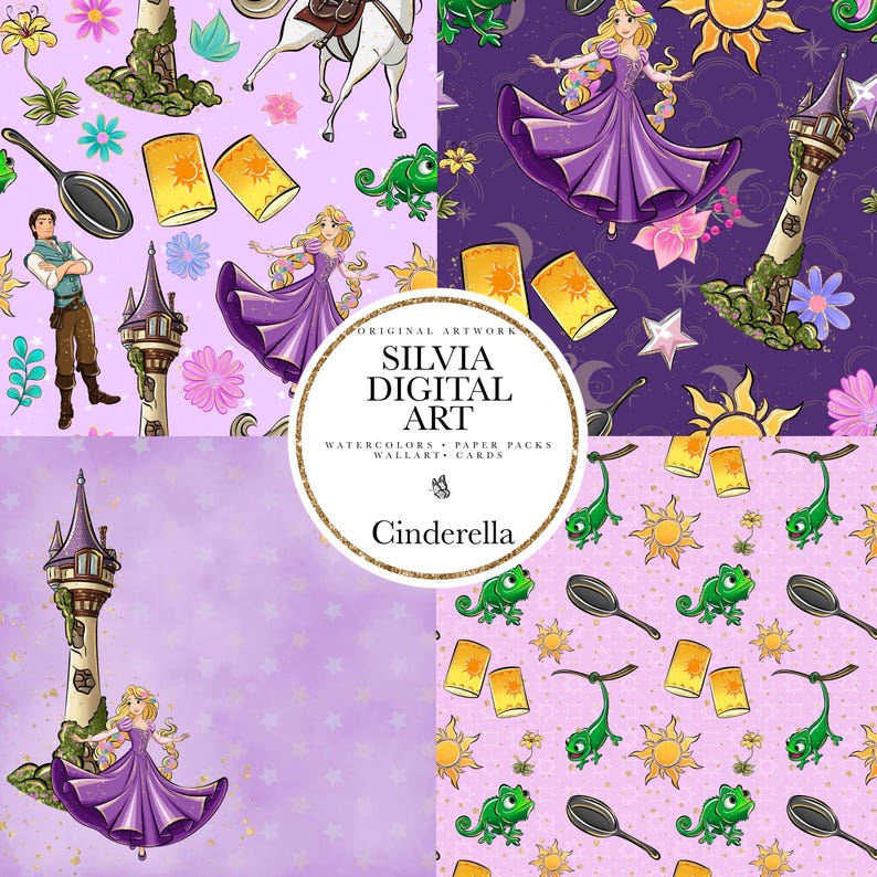 Rapunzel Clipart, Kids Digital Backgrounds, Tangled Scrapbook Paper ...