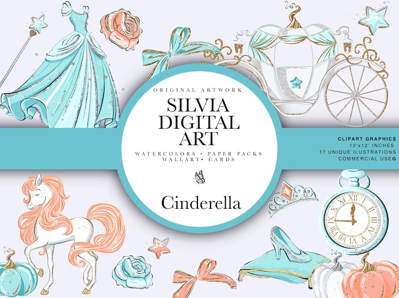 Cinderella Clipart, Fairy Tale Princess, Glass Slipper, Castle, Pumpkin ...