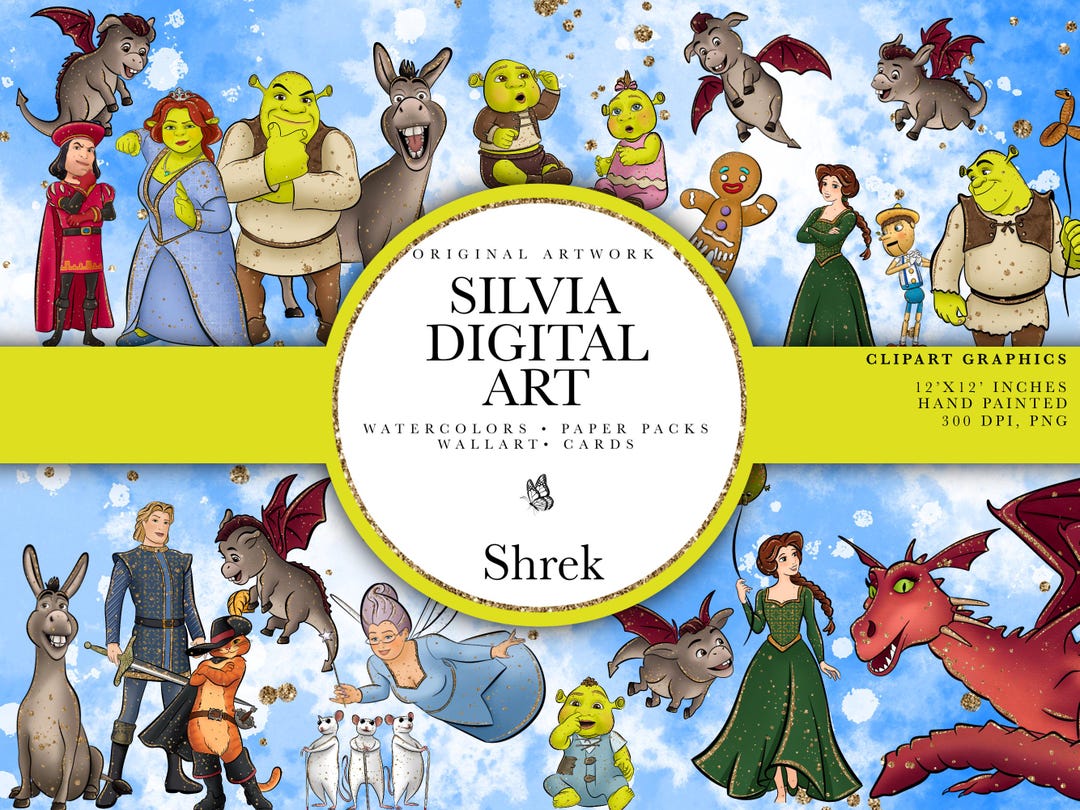 Shrek Clipart, PNG, Fiona, Donkey, Puss in Boots, Dragon, Dronkeys ...
