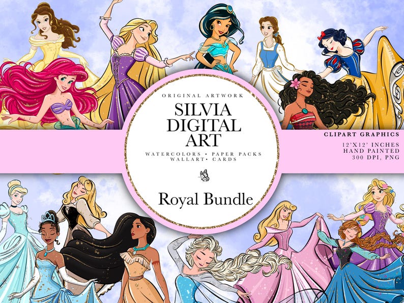 Princess Clipart Bundle – 19 Disney Inspired Pngs – Fairytale Digital ...