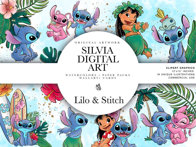 Lilo and Stitch Clipart, PNG, Angel, Watercolor , Glitter Drawing ...
