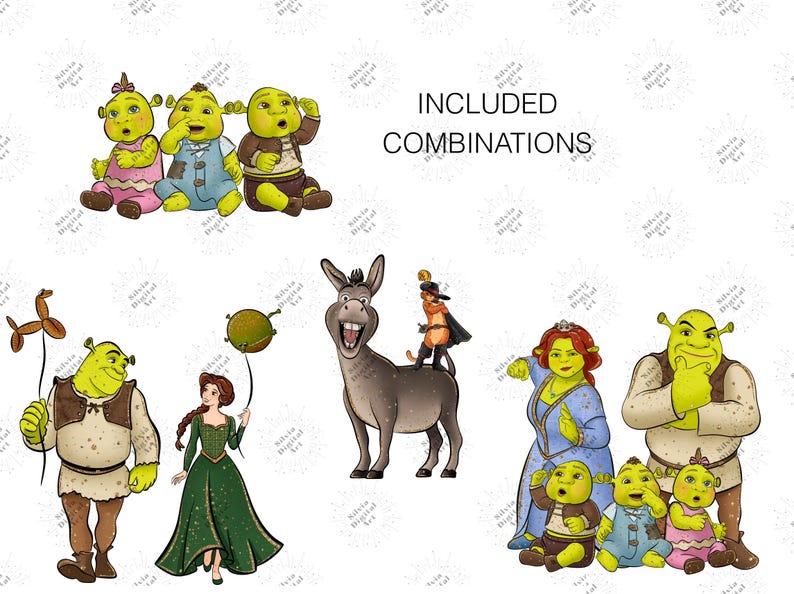 Shrek Clipart, PNG, Fiona, Donkey, Puss in Boots, Dragón, Dronkeys ...