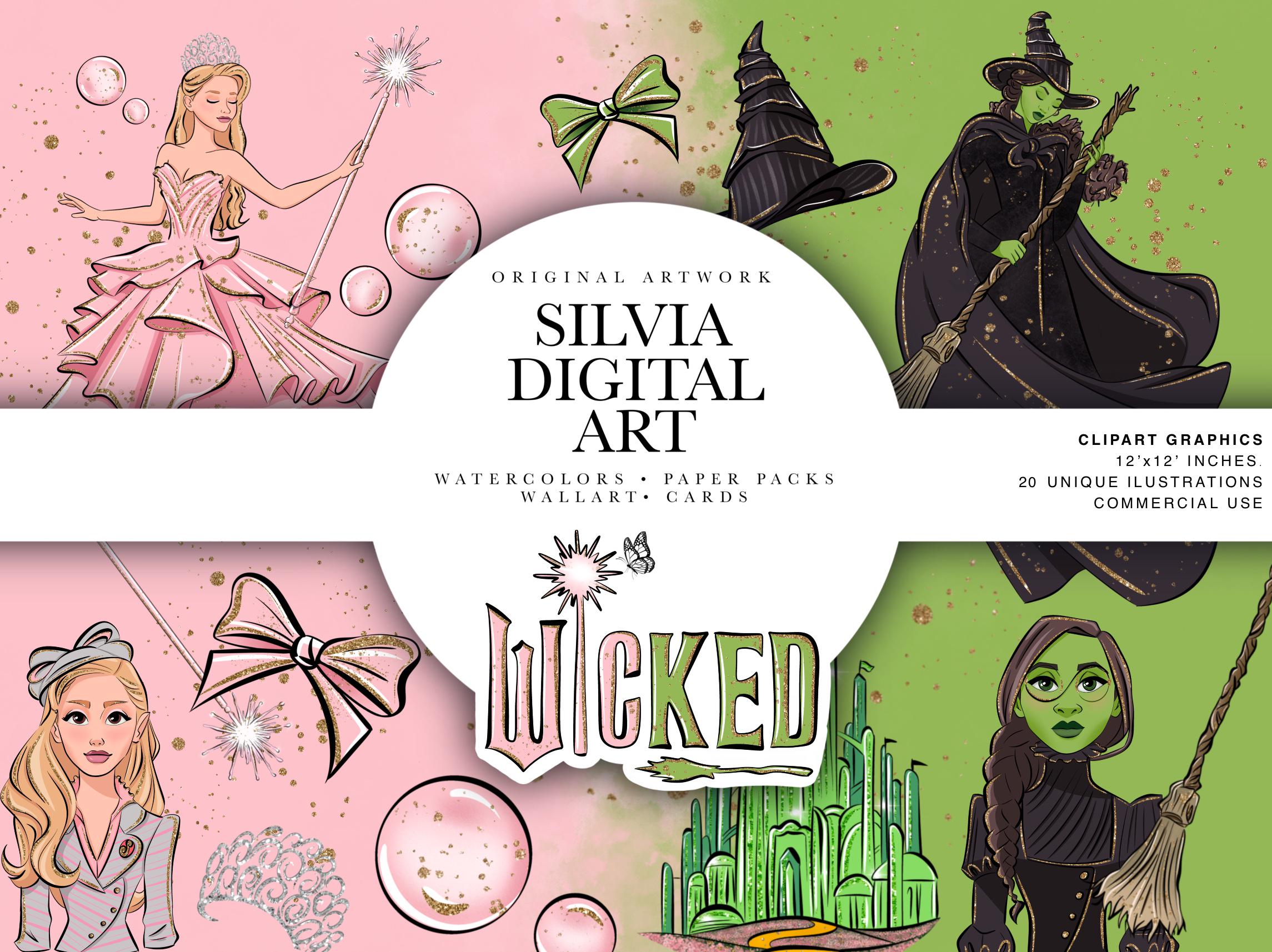 Wicked Clipart, Glinda, Elphaba, Magic Wand, Shiz, Hand Drawn, Broom ...