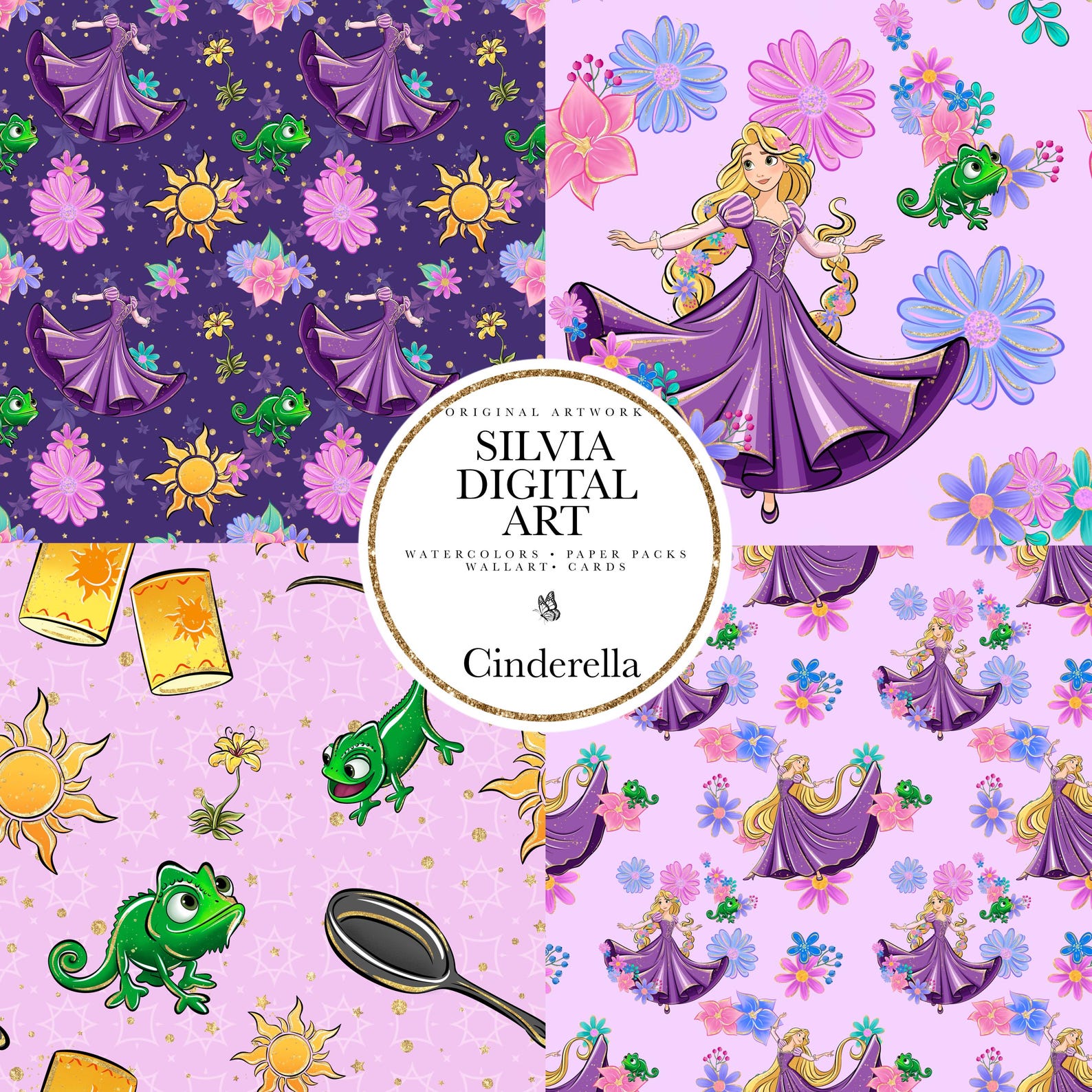 Rapunzel Clipart, Kids Digital Backgrounds, Tangled Scrapbook Paper ...