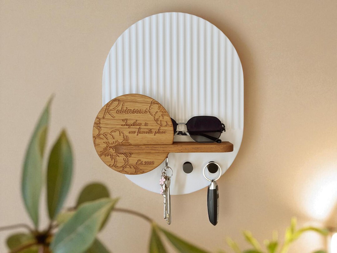 Handmade Walnut Key Holder With Shelf Brass Hooks Key Rack, Valentine's ...