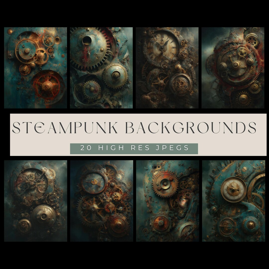 Steampunk Backgrounds Digital Paper Pack | Dark Clockwork Textures ...