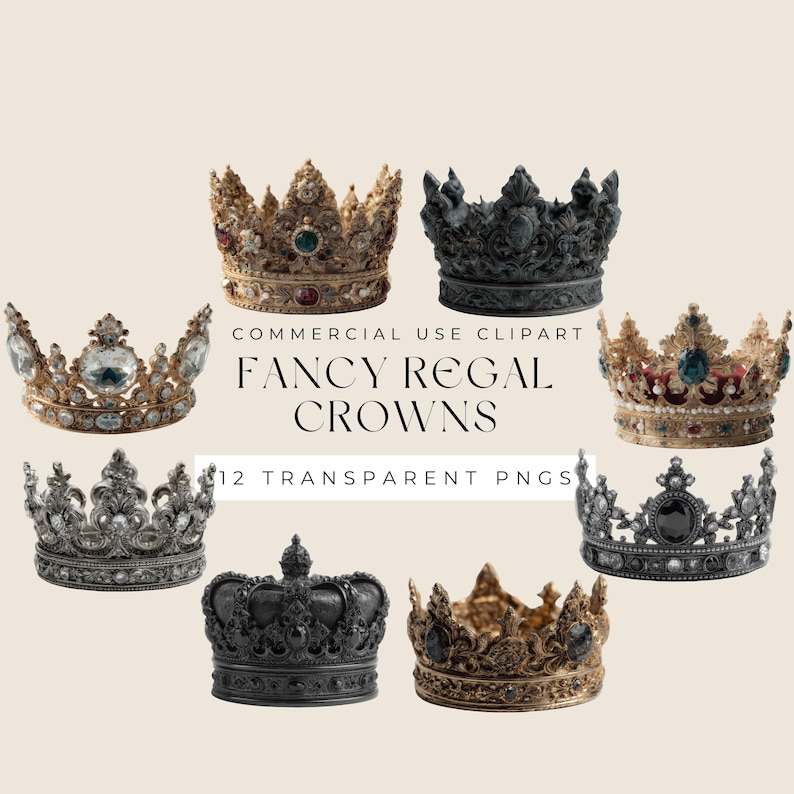 Fancy Regal Crowns PNG Clipart | Royal Crown Graphics |gothic Tiara Set ...