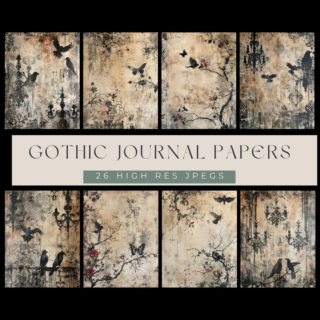 Gothic Journal Papers • Dark Vintage Collage Paper • Gothic Birds and ...