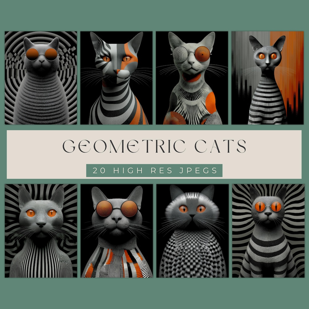 Geometric Cat Art Set – Abstract Cat Portraits – Graphic Cat ...