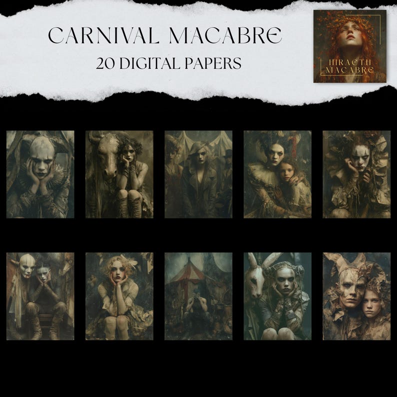 Carnival Macabre • 20 Gothic Circus Digital Papers • Dark Vintage Clown ...