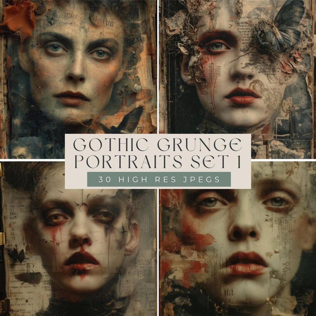 30 Gothic Grunge Portraits | Set 1 | Junk Journal Ephemera Pages | Dark ...