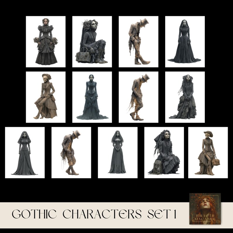 Gothic Characters Set 1 | Victorian Ghost Clipart | Dark Aesthetic Pngs ...