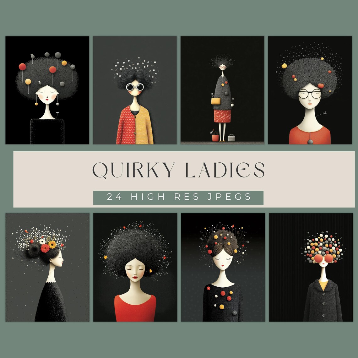 Quirky Ladies Collection | 24 Whimsical Portraits | Modern Folk ...