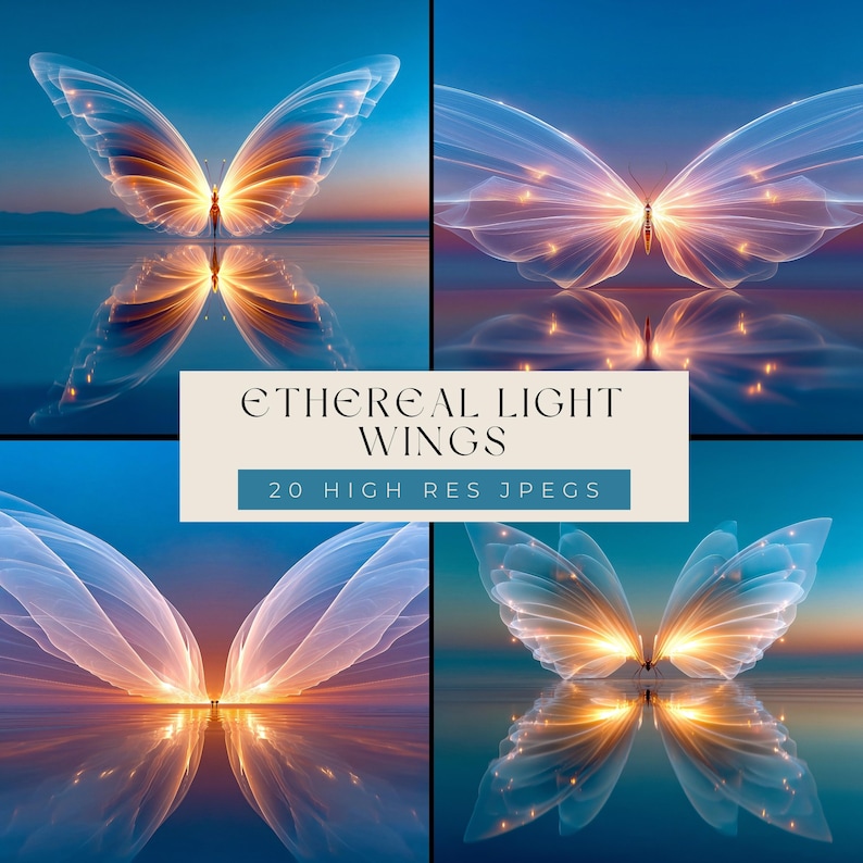 Ethereal Light Wings Clipart Set | Luminous Wings | Fantasy Light Art ...