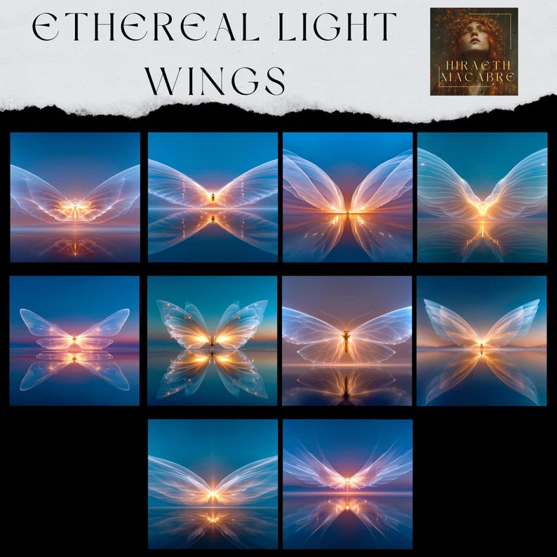 Ethereal Light Wings Clipart Set | Luminous Wings | Fantasy Light Art ...