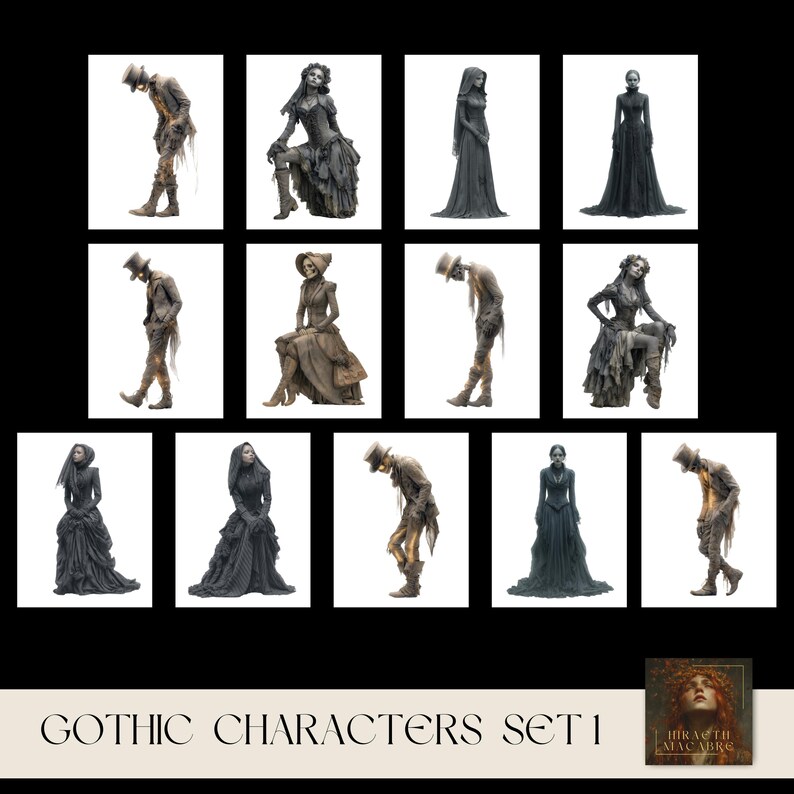 Gothic Characters Set 1 | Victorian Ghost Clipart | Dark Aesthetic Pngs ...