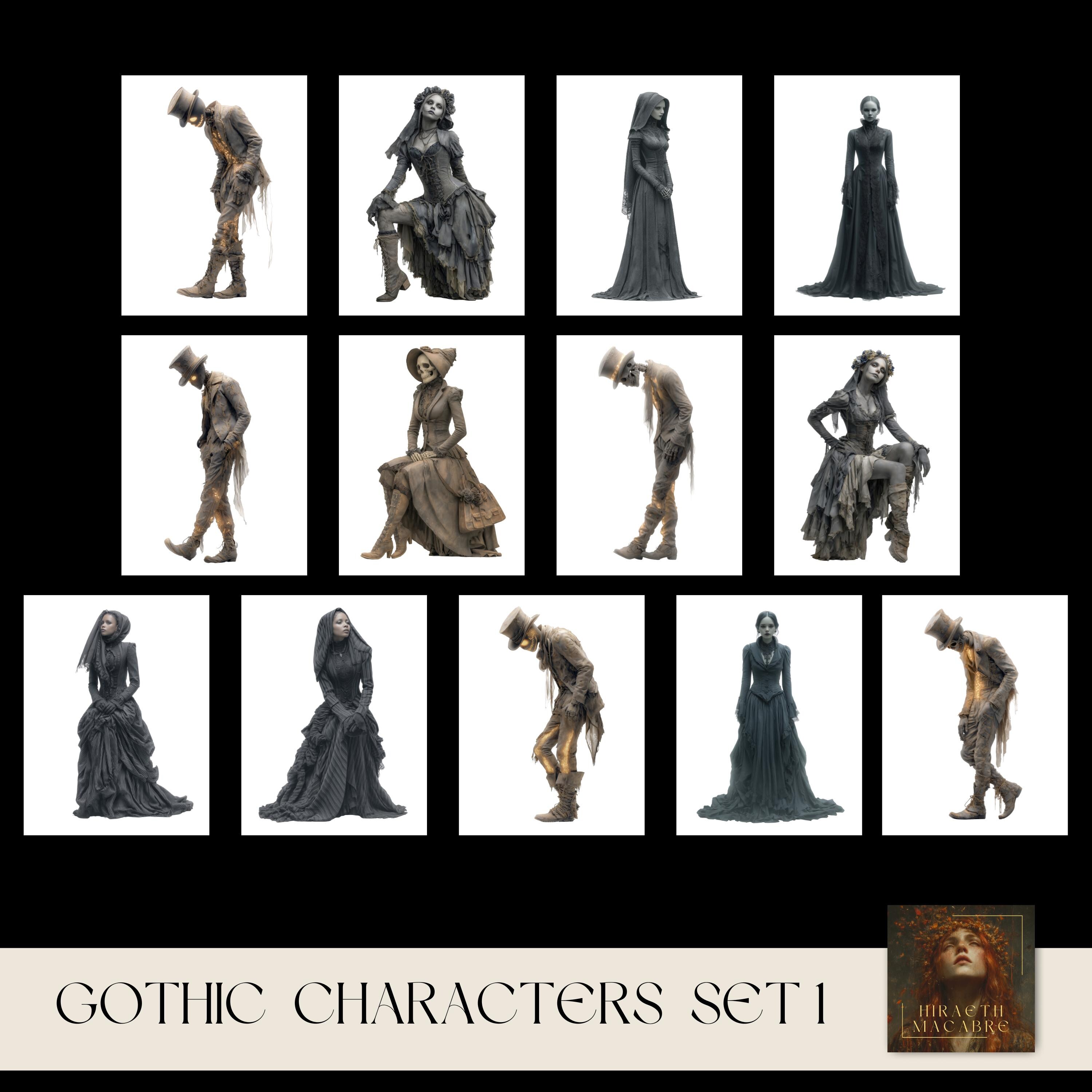 Gothic Characters Set 1 | Victorian Ghost Clipart | Dark Aesthetic Pngs ...