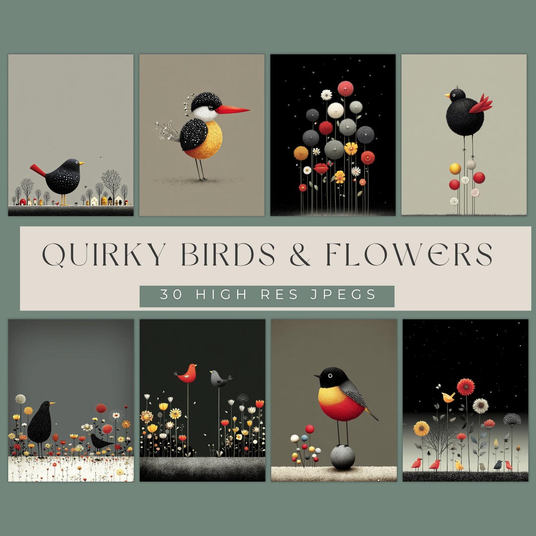 Quirky Birds & Flowers Collection | 30 Whimsical Bird and Floral ...