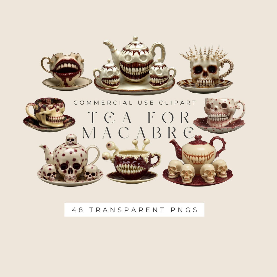 Tea for the Macabre • Gothic Horror Clipart • Skull & Teapot Pngs ...